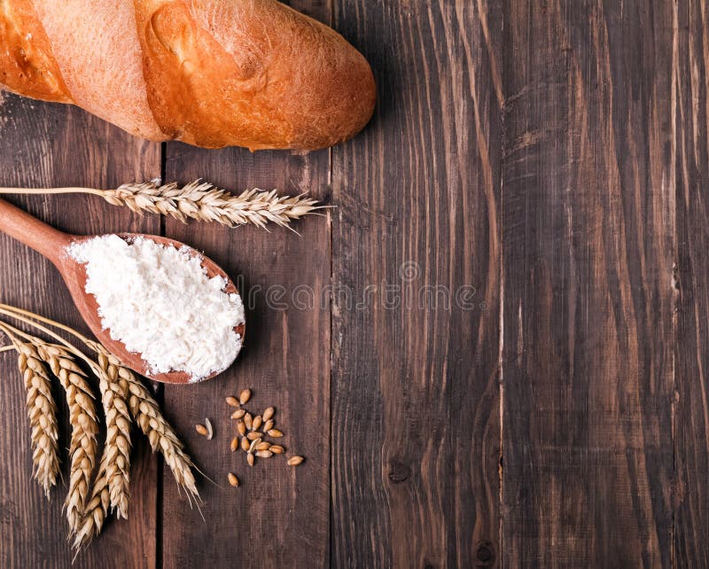 Bread Roll, Wheat and Flour on Black Background Stock Image - Image of ...