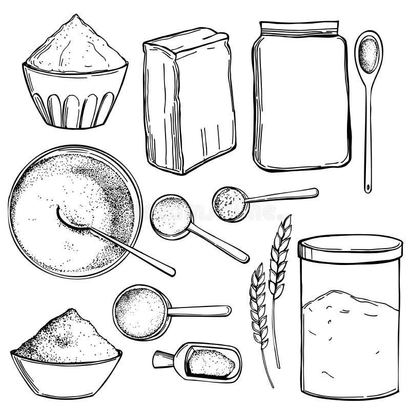 Wheat Flour Set. Sketch Illustration Stock Vector - Illustration of ...