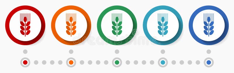 Wheat, Grain Concept Vector Icon Set, Flat Design Colorful Buttons ...