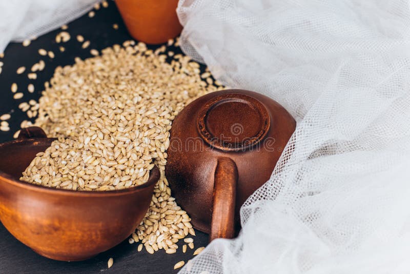 Wheat in a clay pot stock image. Image of background - 178454271