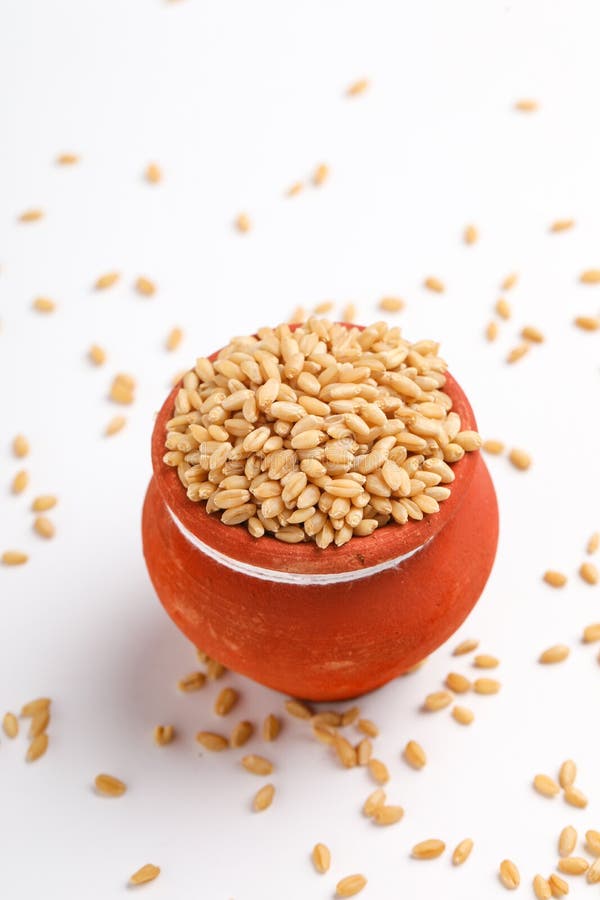 Wheat Grains in Clay Pot on White Background Stock Image - Image of ...