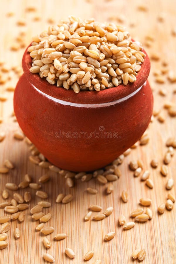 Wheat Grains in Clay Pot on White Background Stock Image - Image of ...