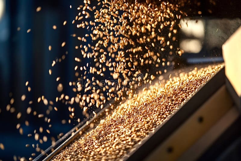 Wheat Grains Falling on a Conveyor Belt during Industrial Process Stock ...