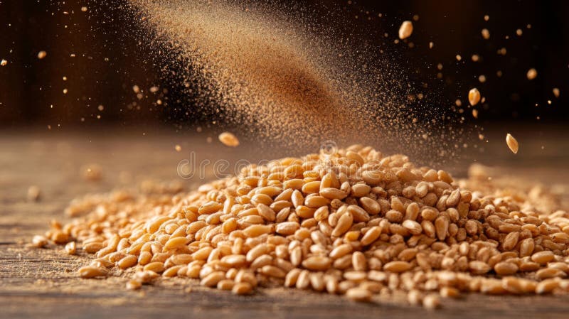 Wheat Grains Falling Onto a Pile on Wood Stock Illustration ...