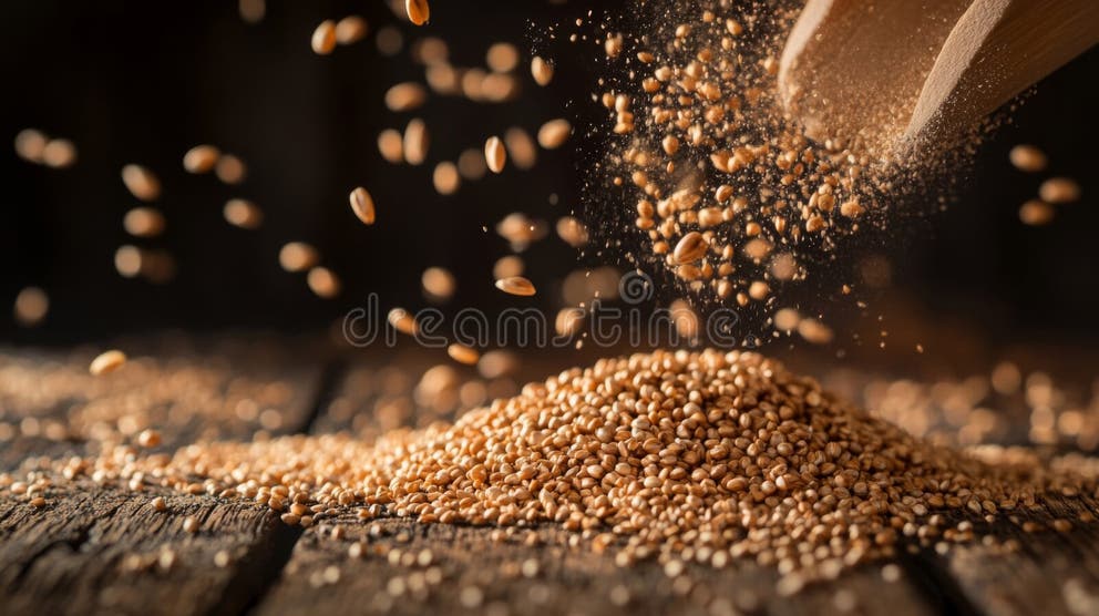 Wheat Grains Falling Onto Wooden Surface Stock Illustration ...