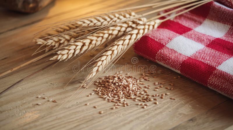Wheat Grains and Flour Display on Rustic Surface Stock Illustration ...