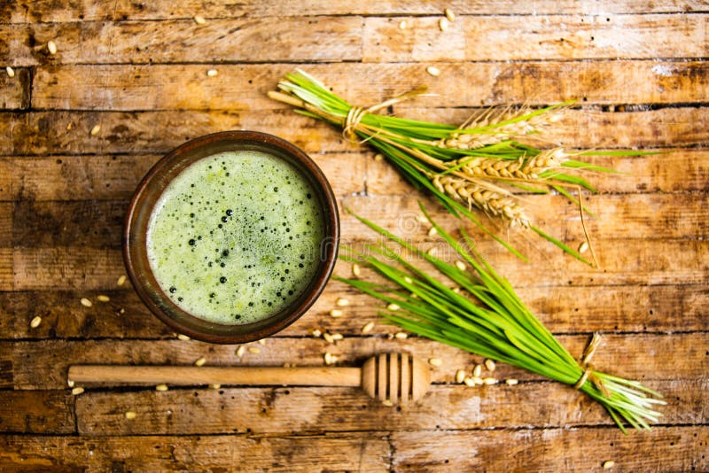 Wheat Grass Detox Smoothie on a Wooden Table Stock Photo - Image of ...