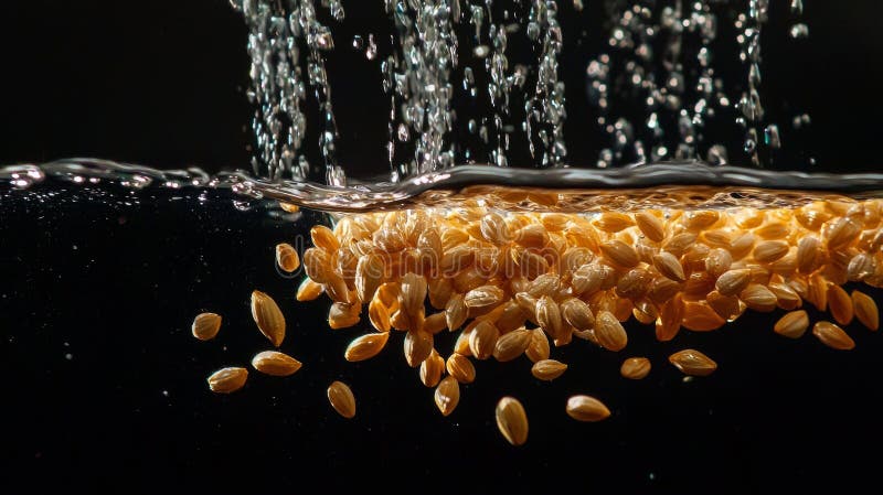 Wheat Groats Float Separately As Water Cascades Creating Captivating ...