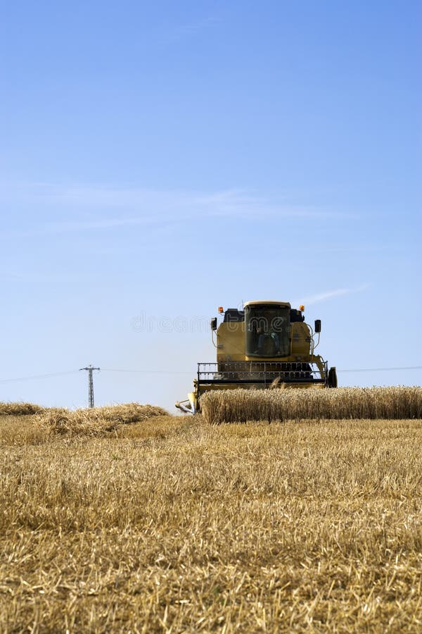 Wheat Harvesting - Harvester on Field Full Frontal View Stock Photo ...