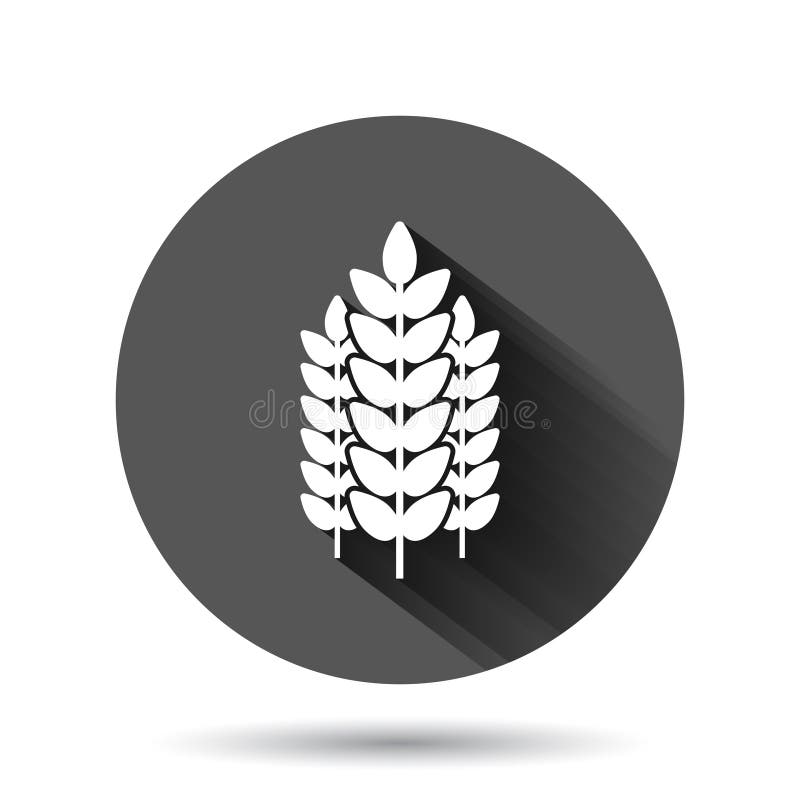 Wheat Icon in Flat Style. Barley Vector Illustration on Black Round Background with Long Shadow ...