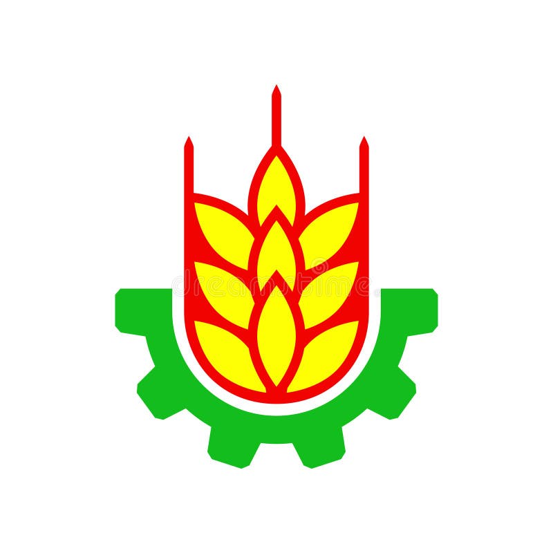 Wheat Logo Design with Cogwheel. Vector Illustration and Emblem on ...