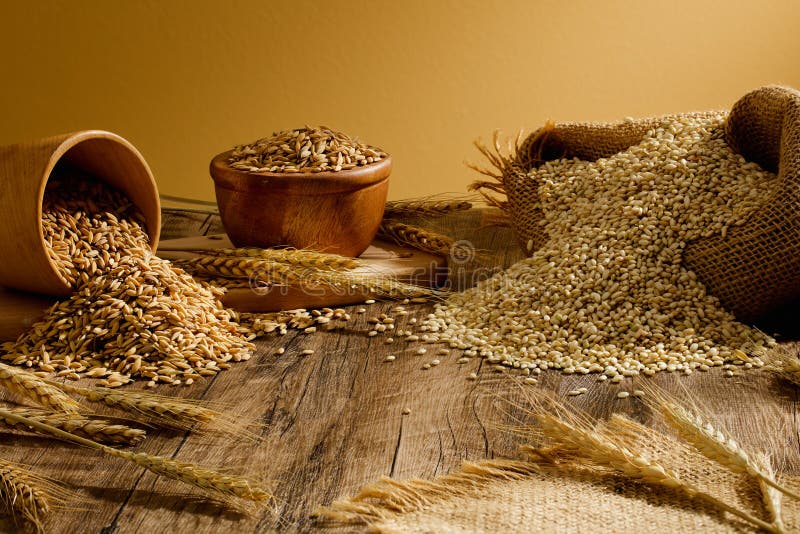 Wheat Nuts Bag on a Wooden Table Stock Photo - Image of arrangement ...