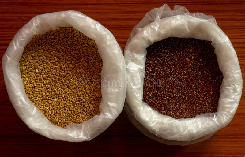 Wheat and ragi in two bags stock photo. Image of rice - 199693152