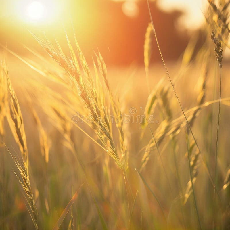 Wheat in the Rays of the Rising Sun Close-up Stock Illustration ...