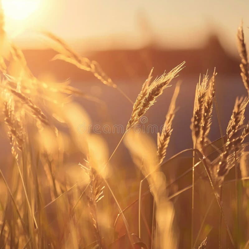 Wheat in the Rays of the Rising Sun Close-up Stock Illustration ...