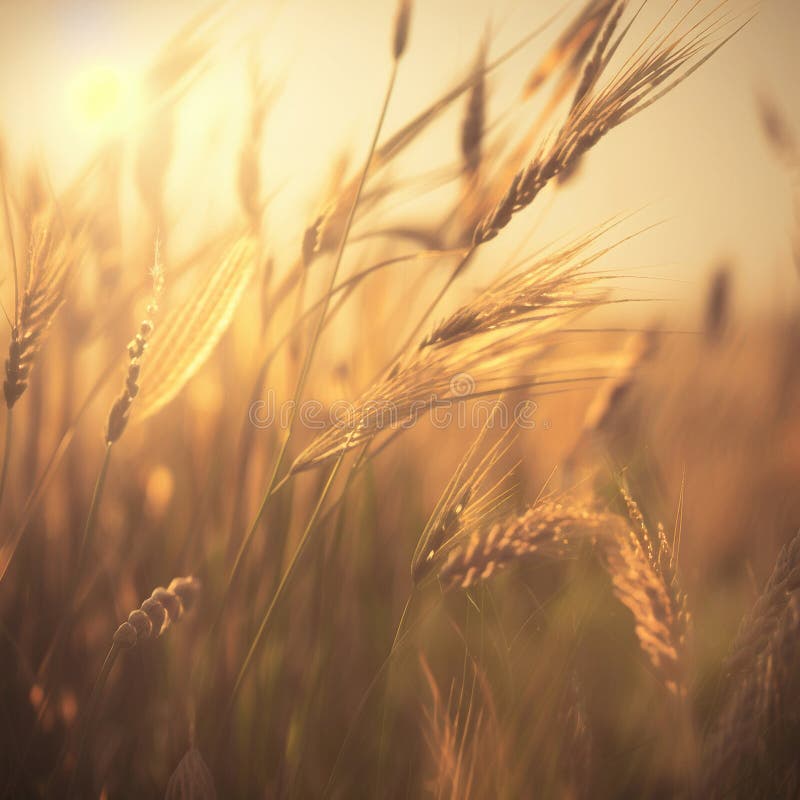 Wheat in the Rays of the Rising Sun Close-up Stock Illustration ...