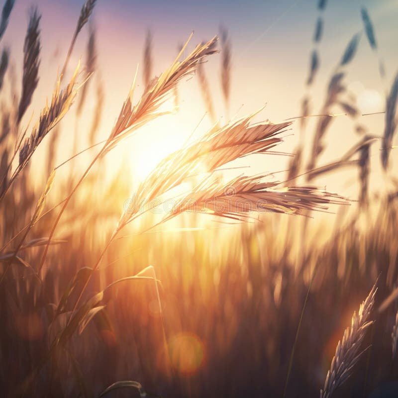 Wheat in the Rays of the Rising Sun Close-up Stock Illustration ...