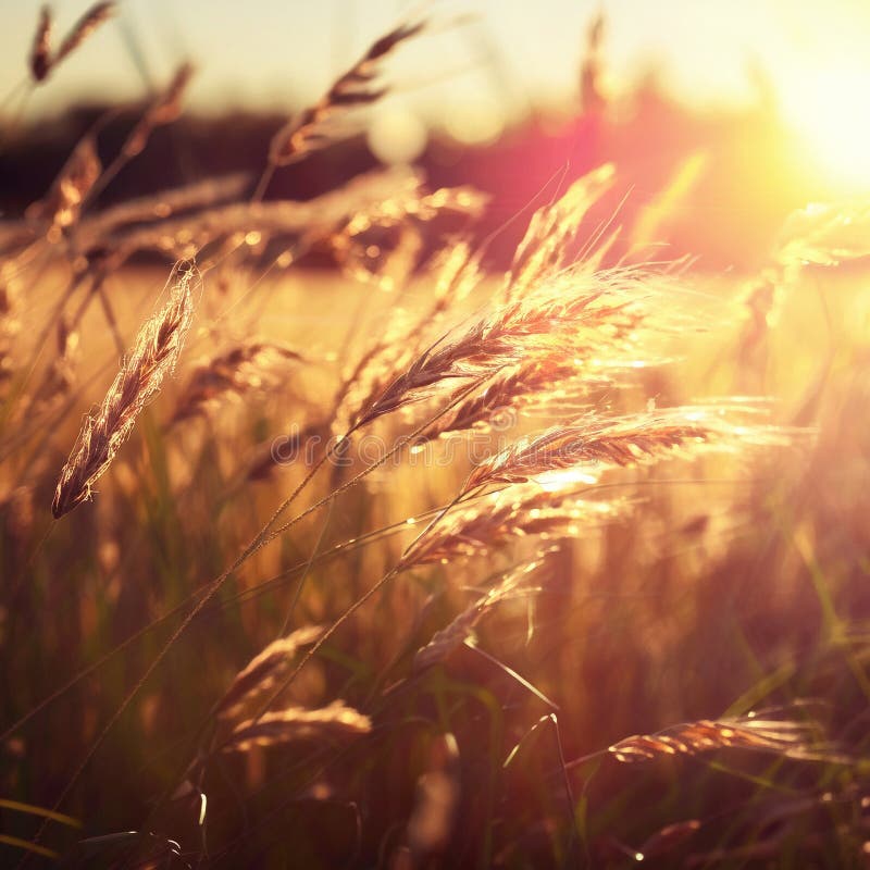 Wheat in the Rays of the Rising Sun Close-up Stock Illustration ...