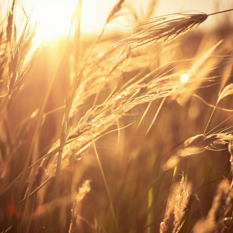 Wheat in the Rays of the Rising Sun Close-up Stock Illustration ...