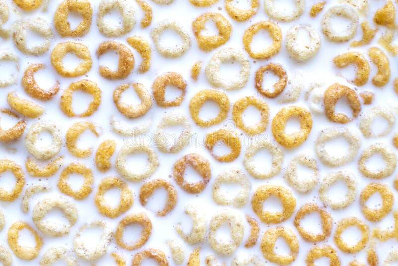 Wheat, Rice and Corn Rings in Milk for Breakfast Stock Image - Image of ...