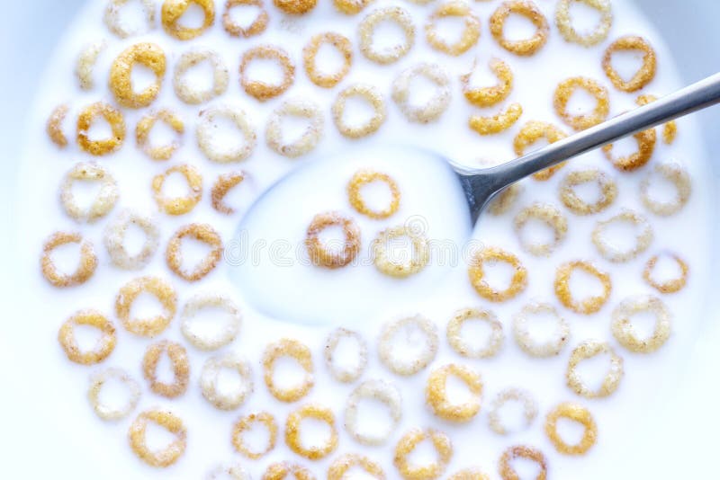 Wheat, Rice and Corn Rings in Milk for Breakfast Stock Photo - Image of ...