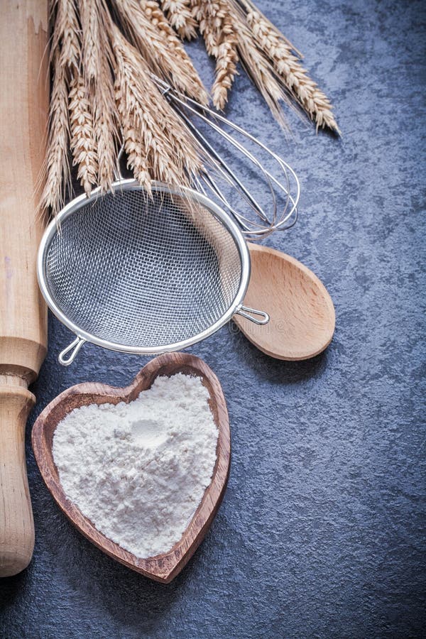 Wheat Rye Ears Articles for Baking on Black Background Stock Photo ...