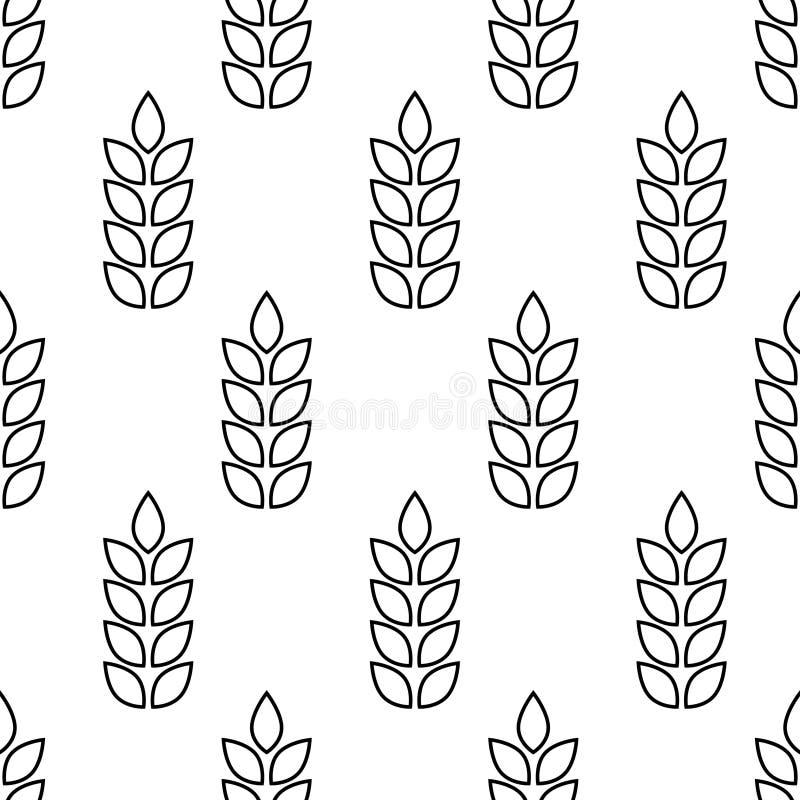 Wheat Seamless Pattern. Repeating Black Grain Wheats on White ...