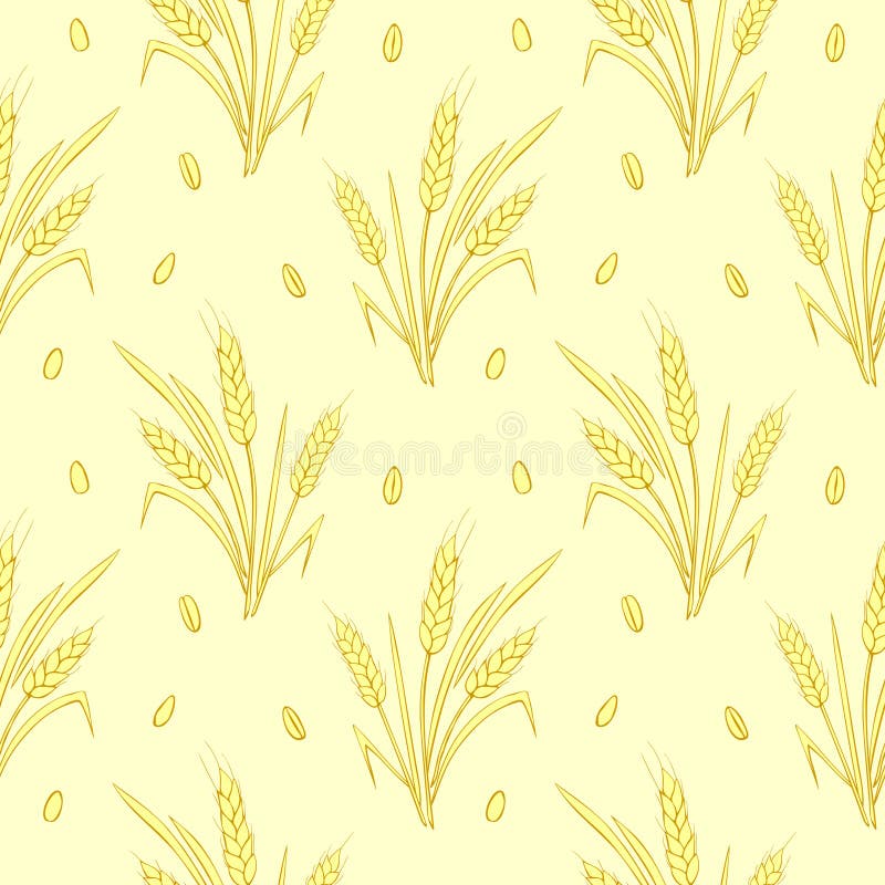 Wheat Spikelets and Grains, Vector Seamless Pattern. Theme of Bakery ...