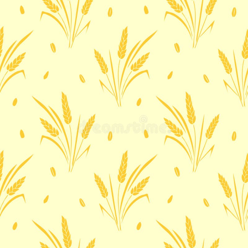 Wheat Spikelets and Grains, Vector Seamless Pattern in Flat Style ...