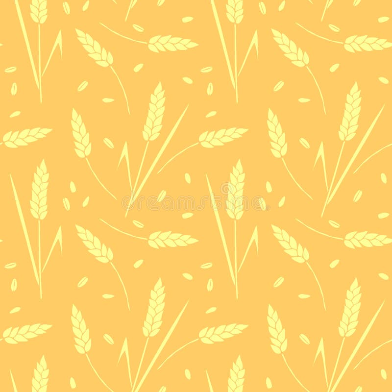 Wheat Spikelets and Grains, Vector Seamless Pattern in Flat Style ...