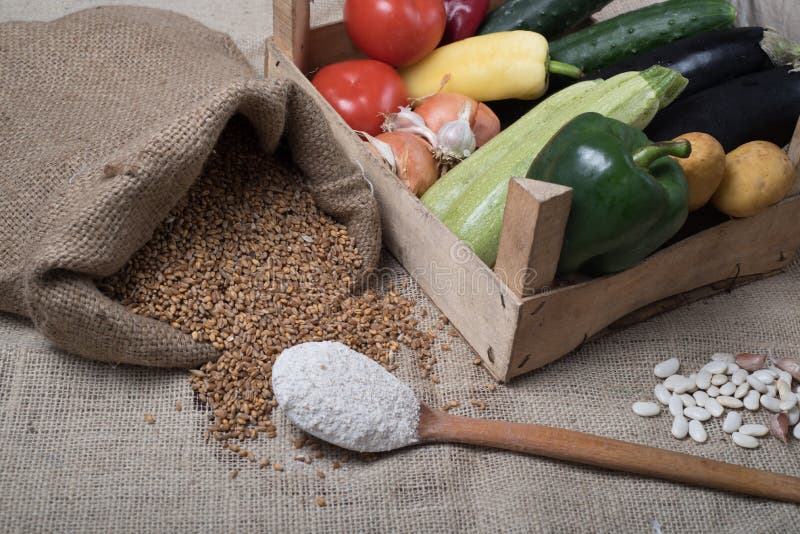 Wheat and Vegetables on Jute Stock Image - Image of vegetables, potato ...