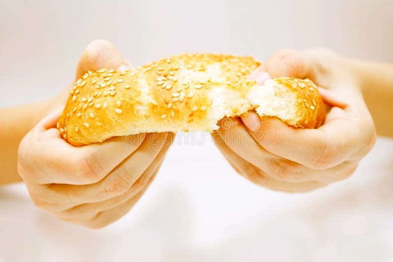 Wheaten roll in hands stock photo. Image of hold, roll - 45939424
