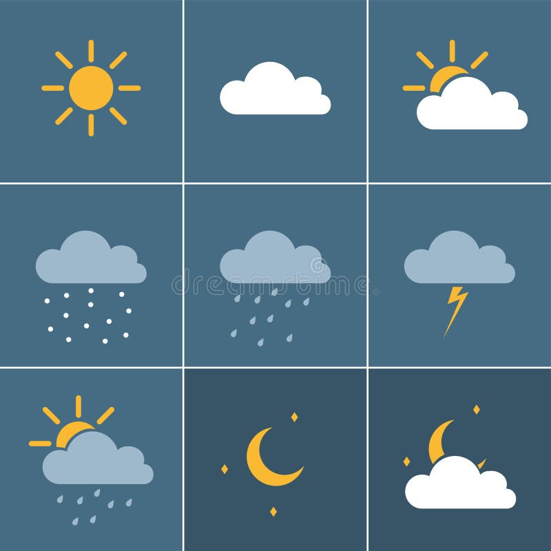 Weather Forecast Icons. Vector Icons - Stylized Weather Events Stock ...