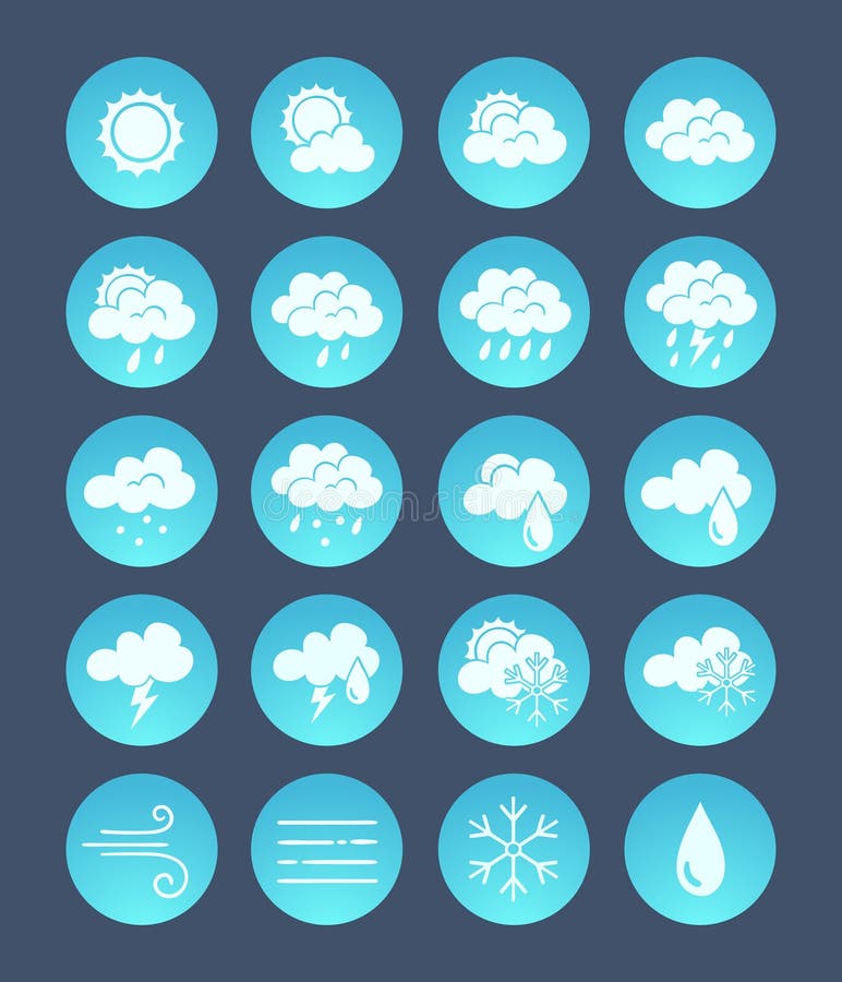 Wheather Icons on Gradient Blue Round Shape Stock Vector - Illustration of thunder, design ...