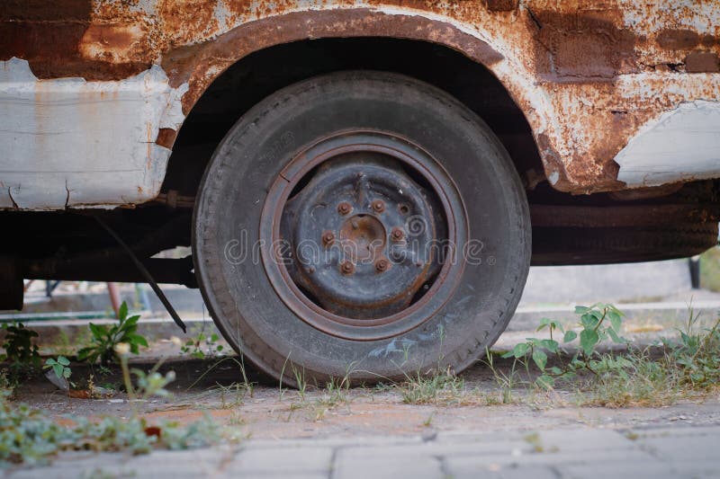 Wheel of Abandoned and Rusty Old Car Stock Image - Image of wheels ...