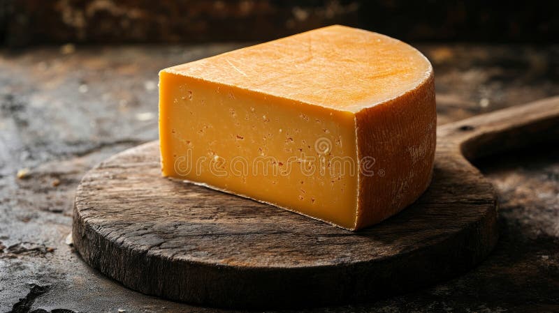 A Wheel of Aged Cheddar Cheese on a Rustic Wooden Board. Stock Photo ...