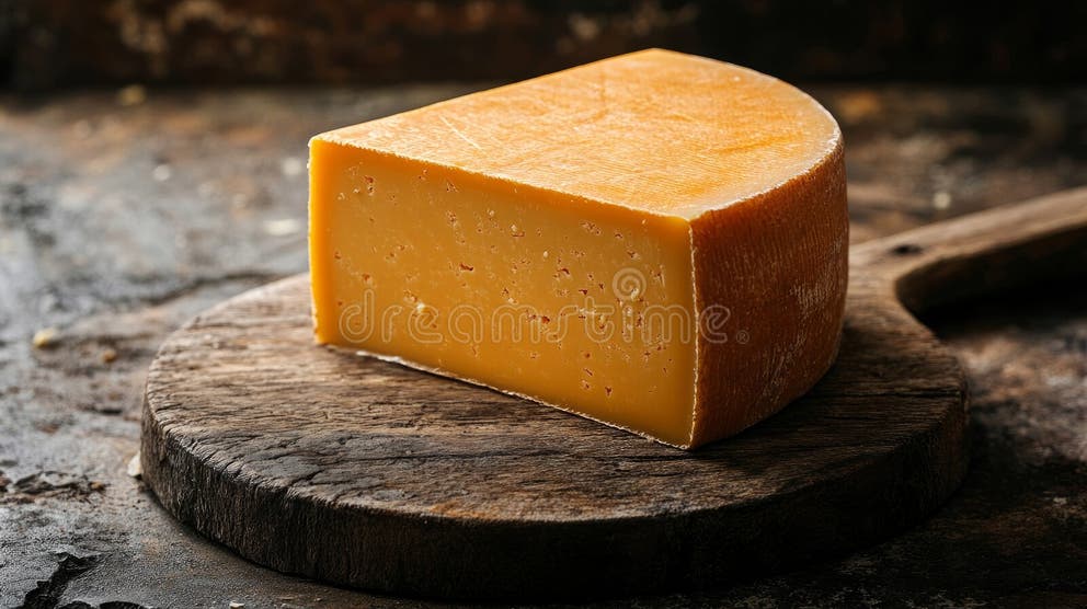 A Wheel of Aged Cheddar Cheese on a Rustic Wooden Board. Stock Photo ...