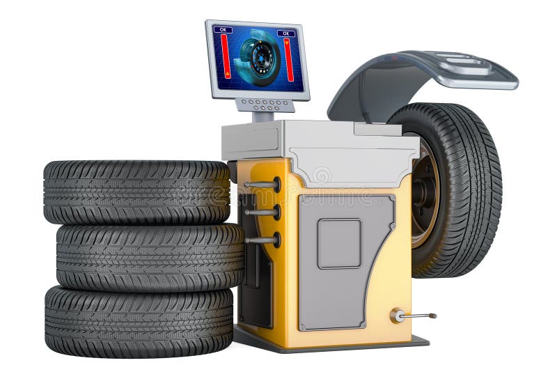 Wheel Balancing Machine with Car Wheels, 3d Rendering Stock ...