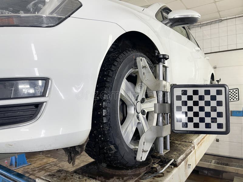 Wheel Balancing in a Workshop with Adjustment Equipment Stock Photo ...