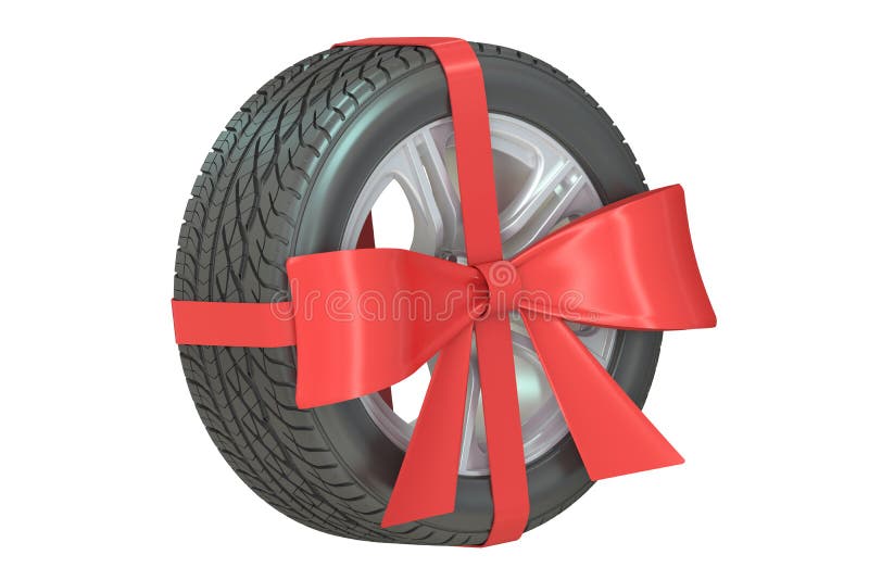 Wheel with Bow and Ribbon, 3D Rendering Stock Illustration ...