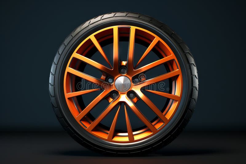 A Wheel with Orange Rims on a Black Background Stock Image - Image of ...