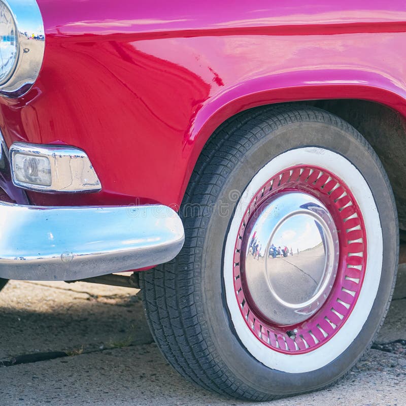 Wheel and Bumper of Red Vintage Car Stock Image - Image of gloss ...