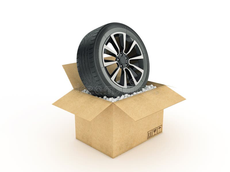 Wheel in cardboard box stock illustration. Illustration of closeup ...