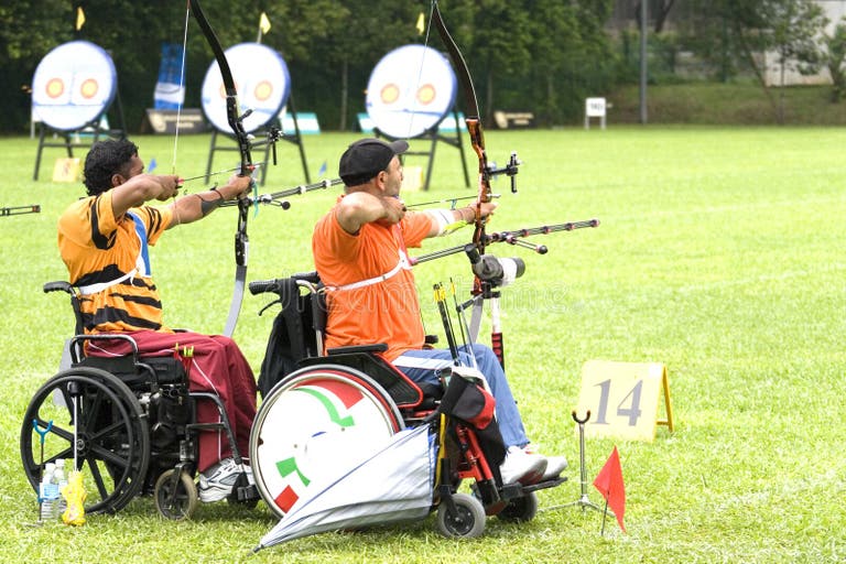 Wheel Chair Archery for Disabled Persons Stock Image - Image of field ...