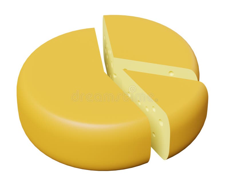 Wheel of Cheese Cut into Pieces, 3d Rendering. Cheese, Dairy Products ...