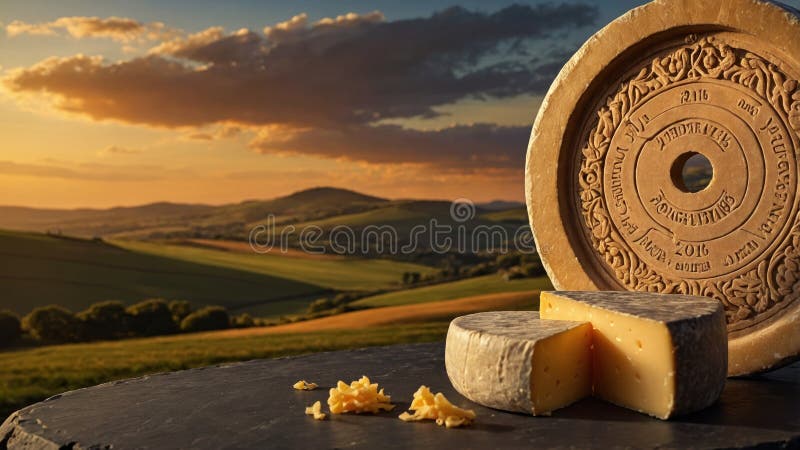 Delicious French Cheese Wheel at Sunset in Rolling Hills Stock ...