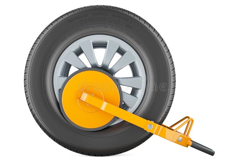 Wheel Clamp Lock with Car Wheel, 3D Rendering Stock Illustration ...