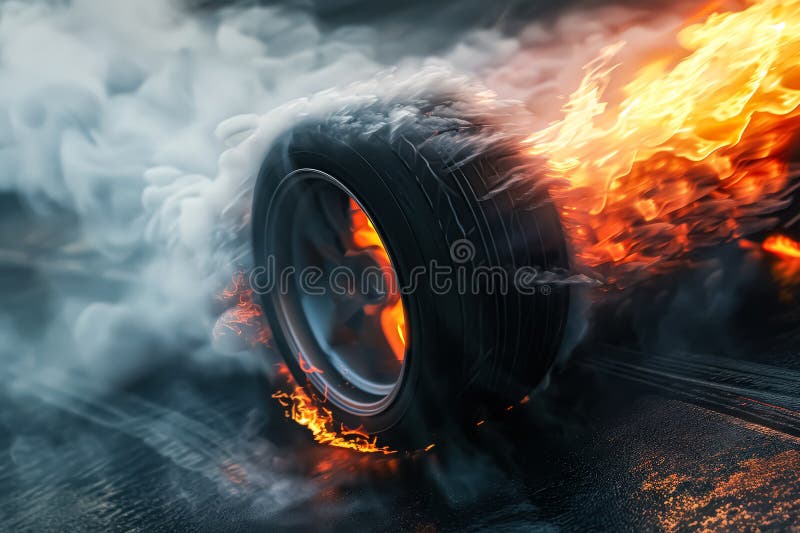 Wheel is on Fire and Surrounded by Smoke. Stock Image - Image of motion ...