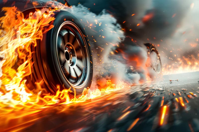 Wheel is on Fire and Surrounded by Smoke. Stock Image - Image of ...