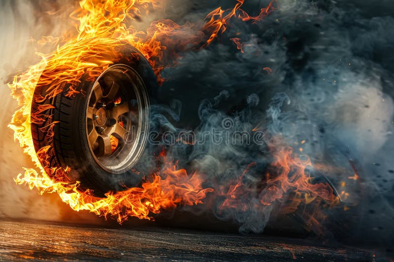 Wheel is on Fire and Surrounded by Smoke. Stock Photo - Image of smoke ...